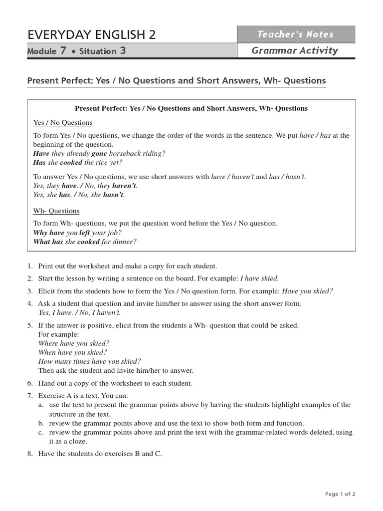 Present Perfect Questions Guide | PDF | Question | Linguistics