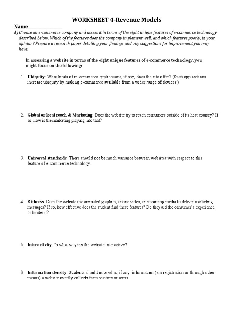 Worksheet 4-Revenue Model | PDF
