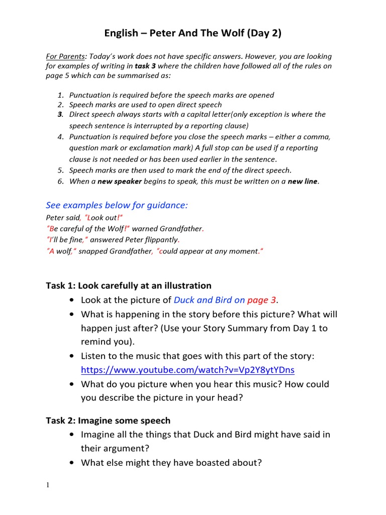 English Peter and The Wolf Worksheet 2 PDF | PDF | Punctuation ...
