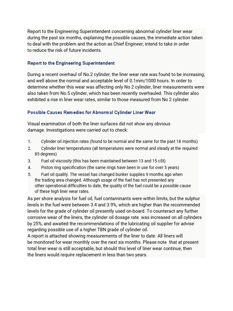 Abnormal Cylinder Liner Wear: Report on Investigation of Causes and ...