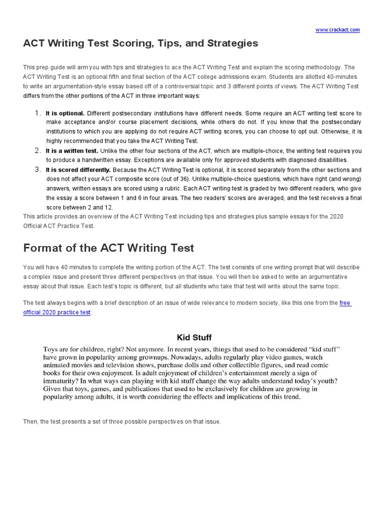 Act Writing Skills, Tips, and Strategies | PDF | Act (Test) | Essays
