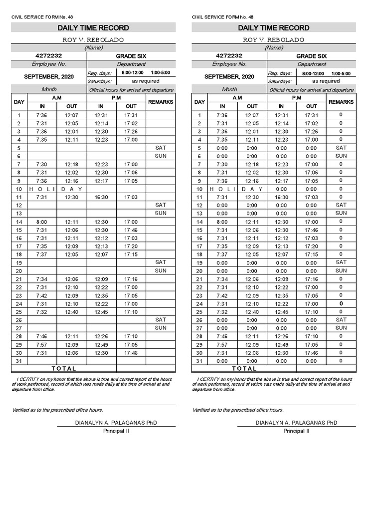 Daily Time Record Daily Time Record | PDF | Business