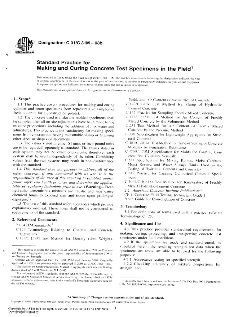 ASTM C31-C31M - Standard Practice For Making and Curing Concrete Test ...