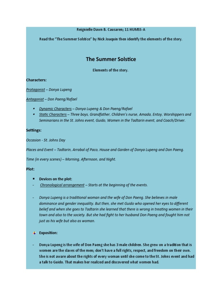 Elements of The Story The Summer Solstice | PDF