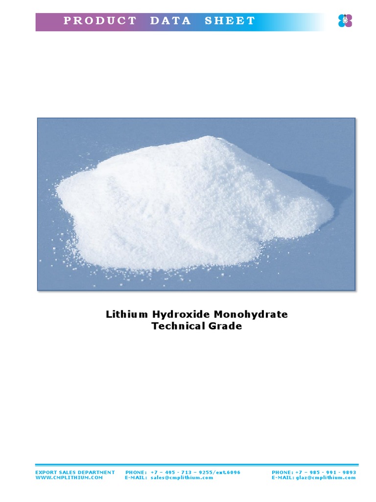 2020-11 Product Data Sheet LiOH TG CMP PDF | PDF | Lithium | Hydroxide