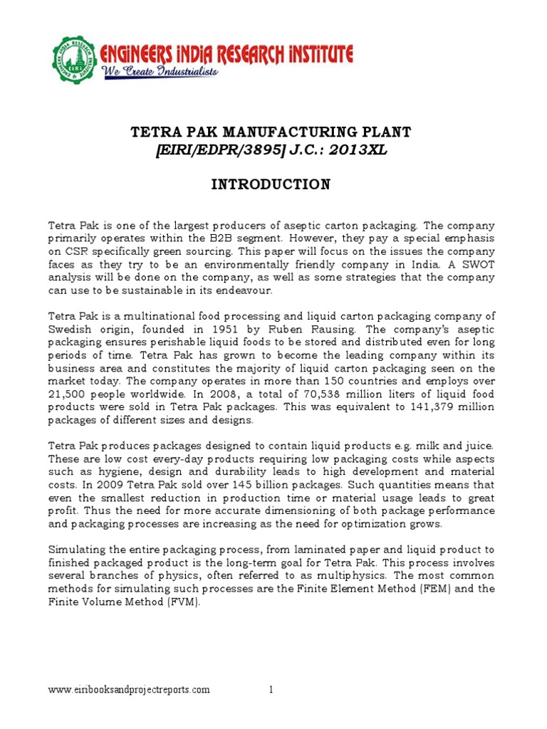 Project Report On Tetra Pak Manufacturing Plant | PDF | Finite Element ...