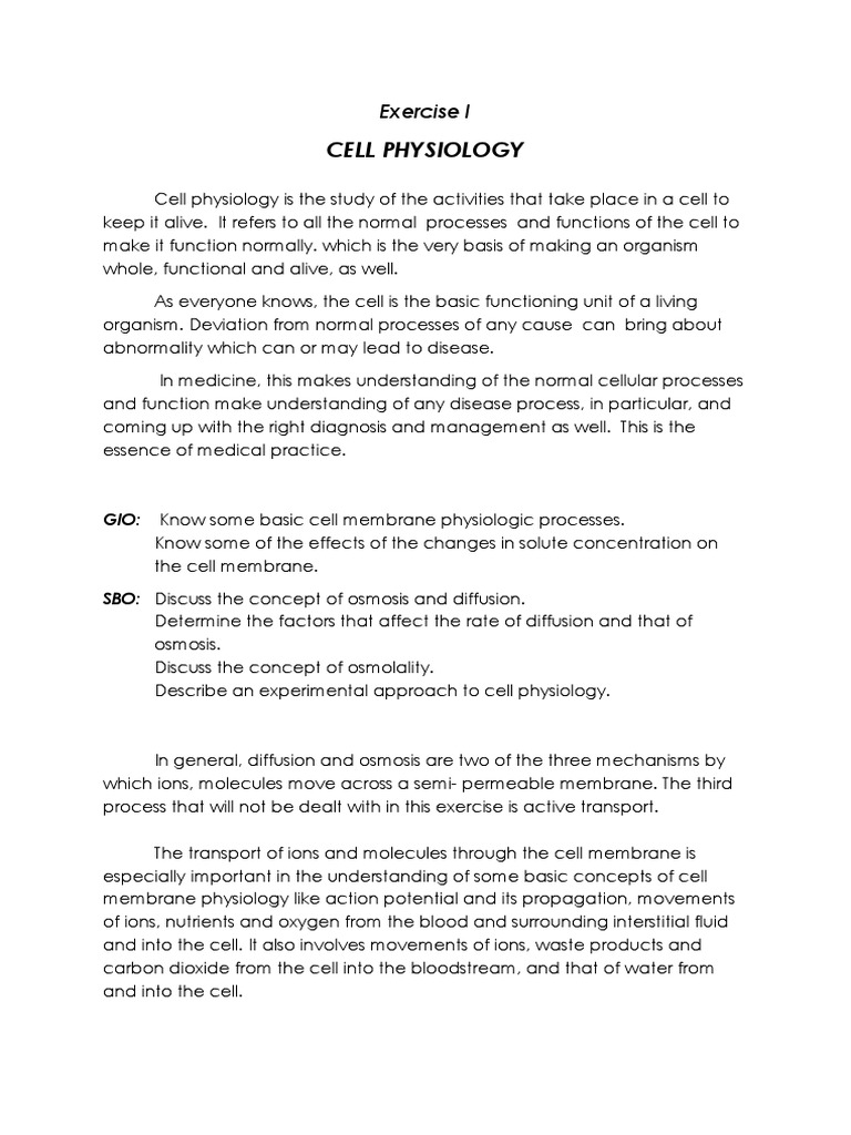 Cell Physiology: Exercise I | PDF | Osmosis | Cell Membrane