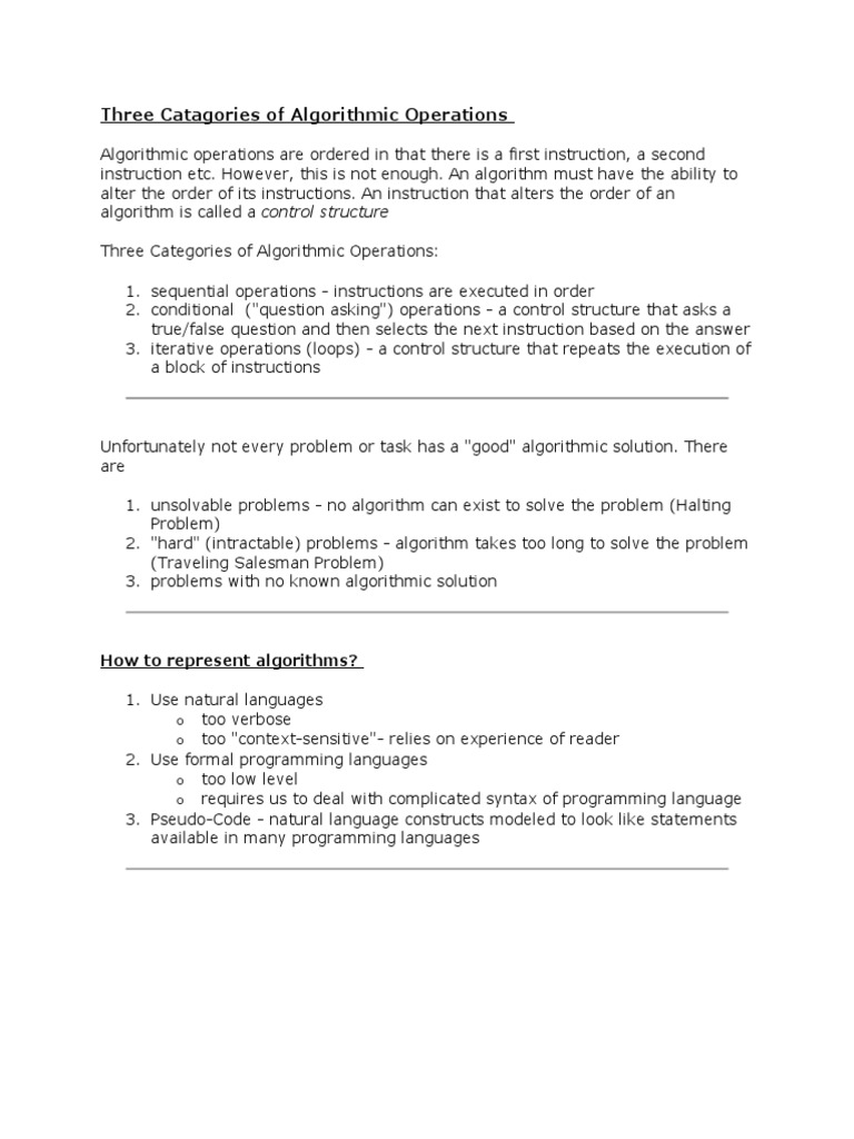 Three Catagories of Algorithmic Operations: How To Represent Algorithms? | PDF | Control Flow ...