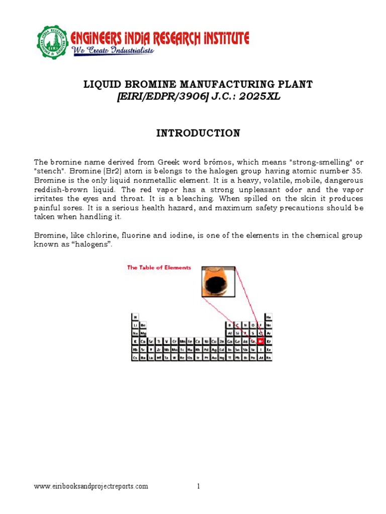 Project Report On Liquid Bromine Manufacturing Plant | PDF | Chlorine ...