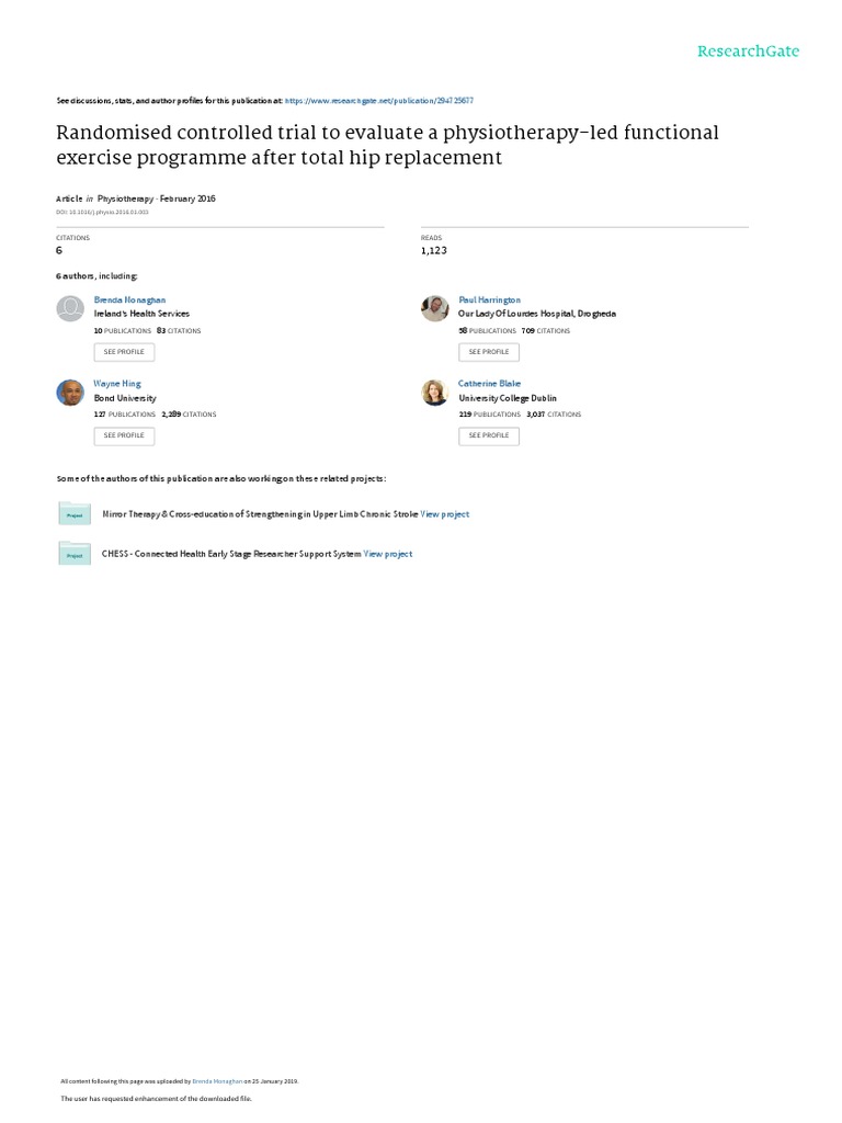Physiotherapy Led Functional Exercise Programme After Thr 2016
