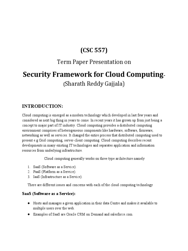 Secure Cloud Computing Framework Pdf Software As A Service Cloud