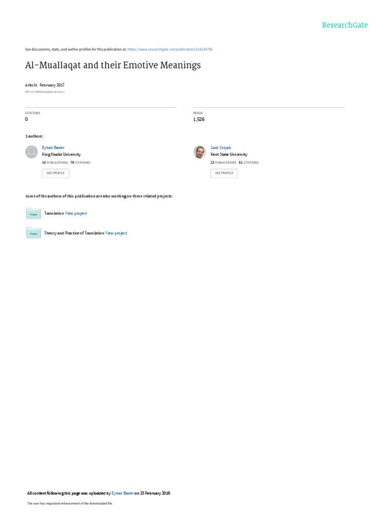 Al-Muallaqat and Their Emotive Meanings: February 2017 | PDF | Arabic ...