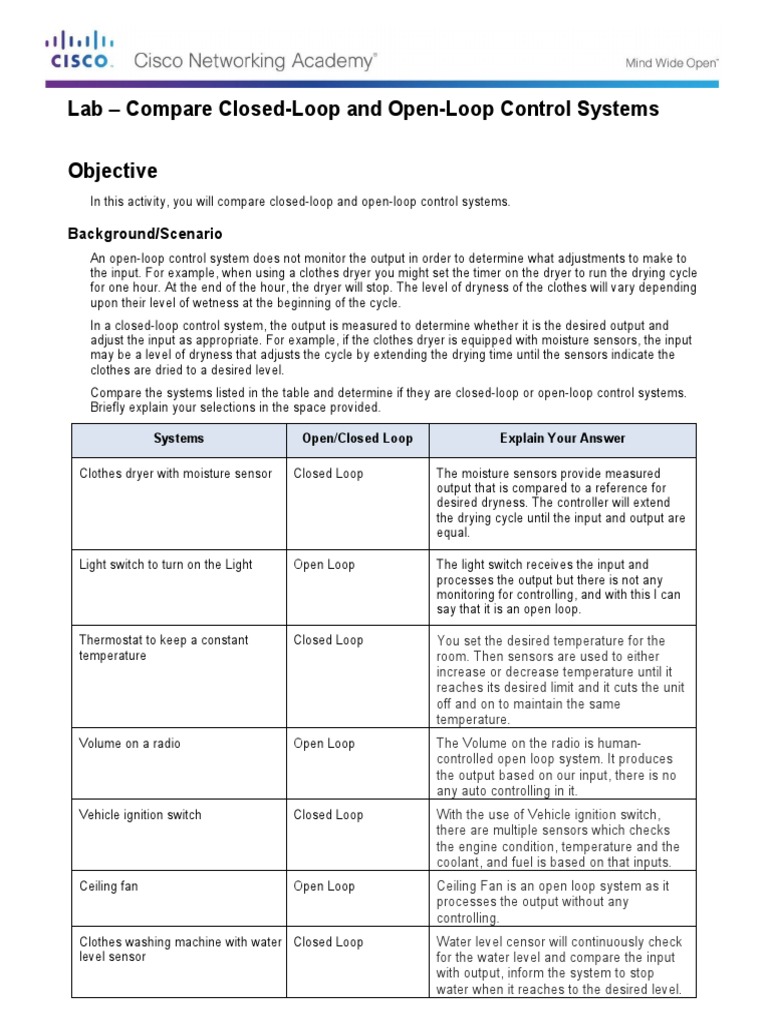 Lab - Compare Closed-Loop and Open-Loop Control Systems Objective | Download Free PDF | Control ...
