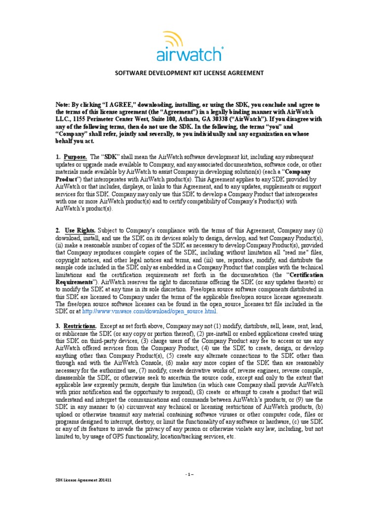 Software Development Kit License Agreement | PDF | Indemnity | Confidentiality