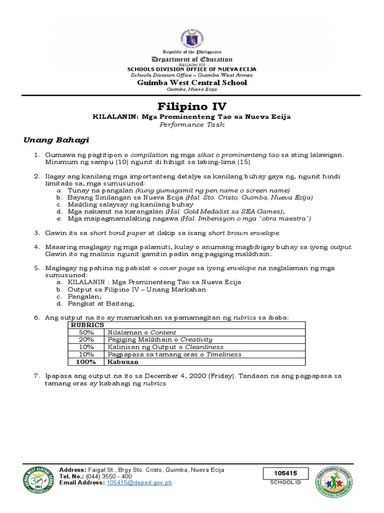 Filipino Performance Task | PDF
