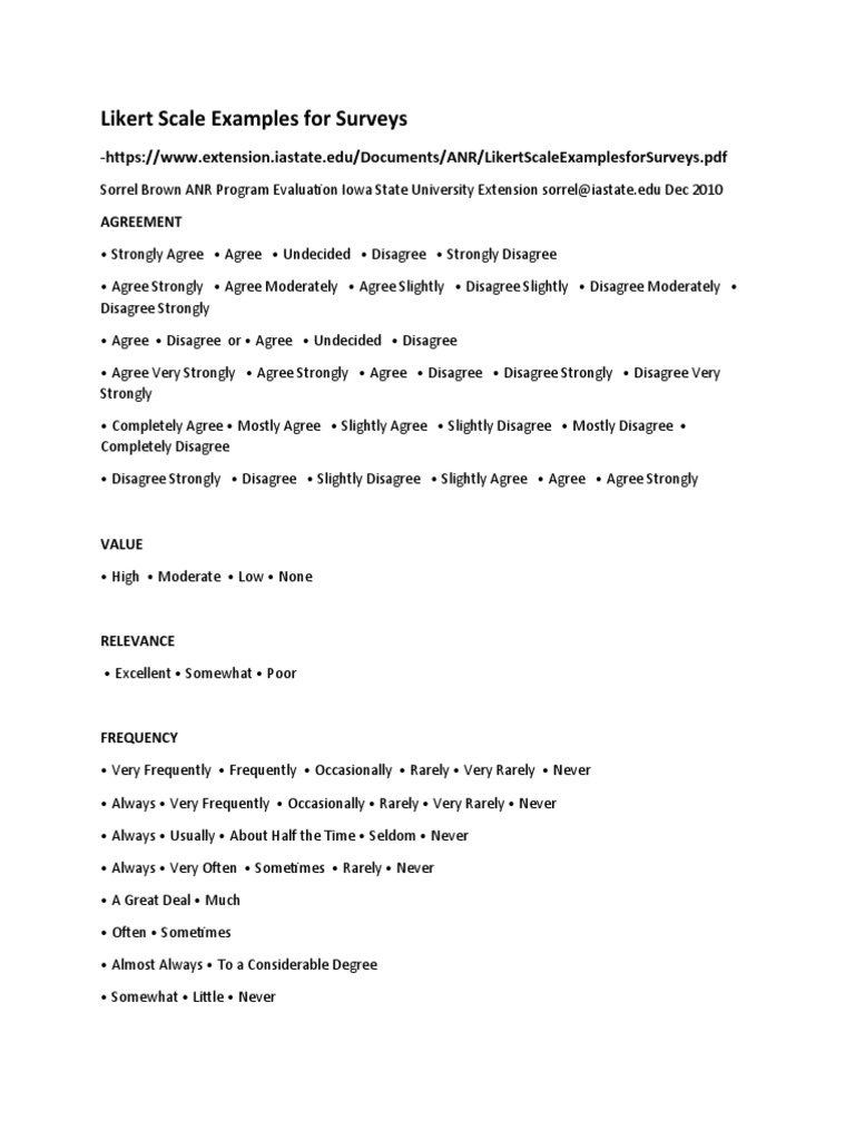 Likert Scale Examples For Surveys: - HTTPS://WWW - Extension.Iastate ...