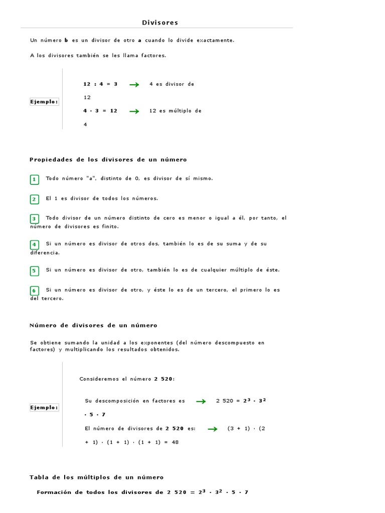 Ejercicios sobre Divisores y Múltiplos | PDF | División (Matemáticas ...