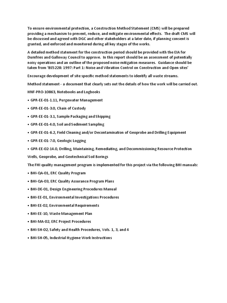 Method Statement Kgala | PDF | Drilling Rig | Borehole