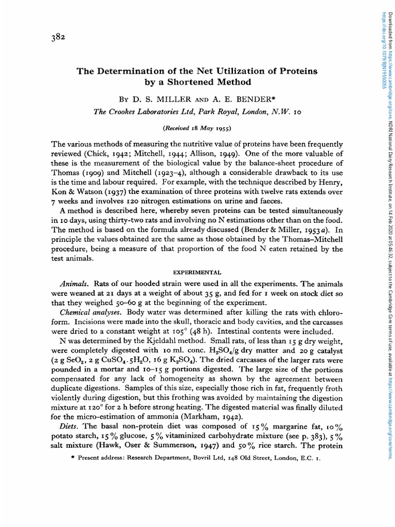 Determination of The Net Utilization of Proteins by A Shortened Method ...