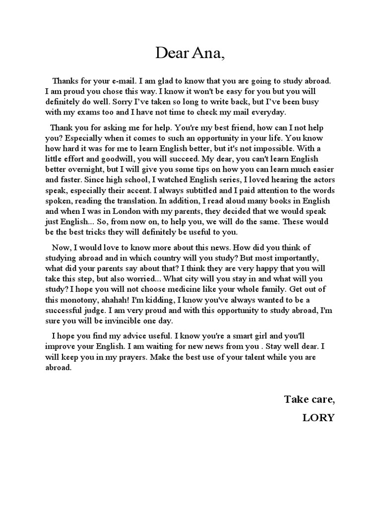 Dear Ana,: Take Care, Lory | PDF