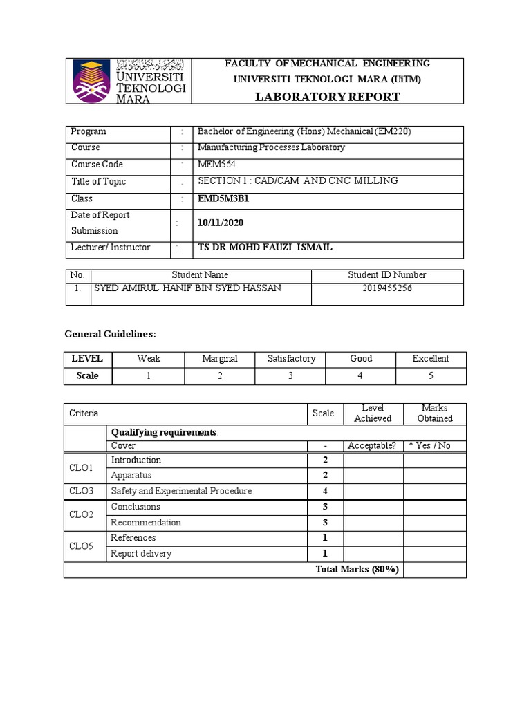 CAD/CAM and CNC Milling Lab Report | PDF
