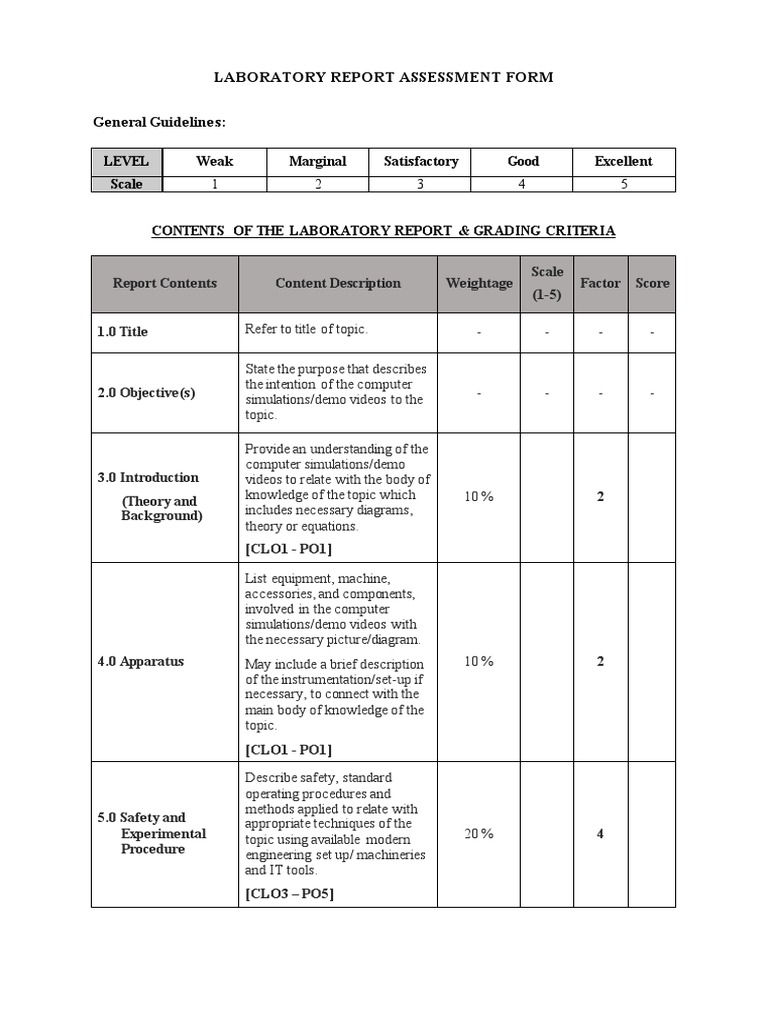 Laboratory Report Assessment Criteria | PDF | Simulation | Machines