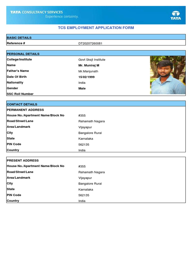 Tcs Employment Application Form | PDF | Social Institutions | Social ...