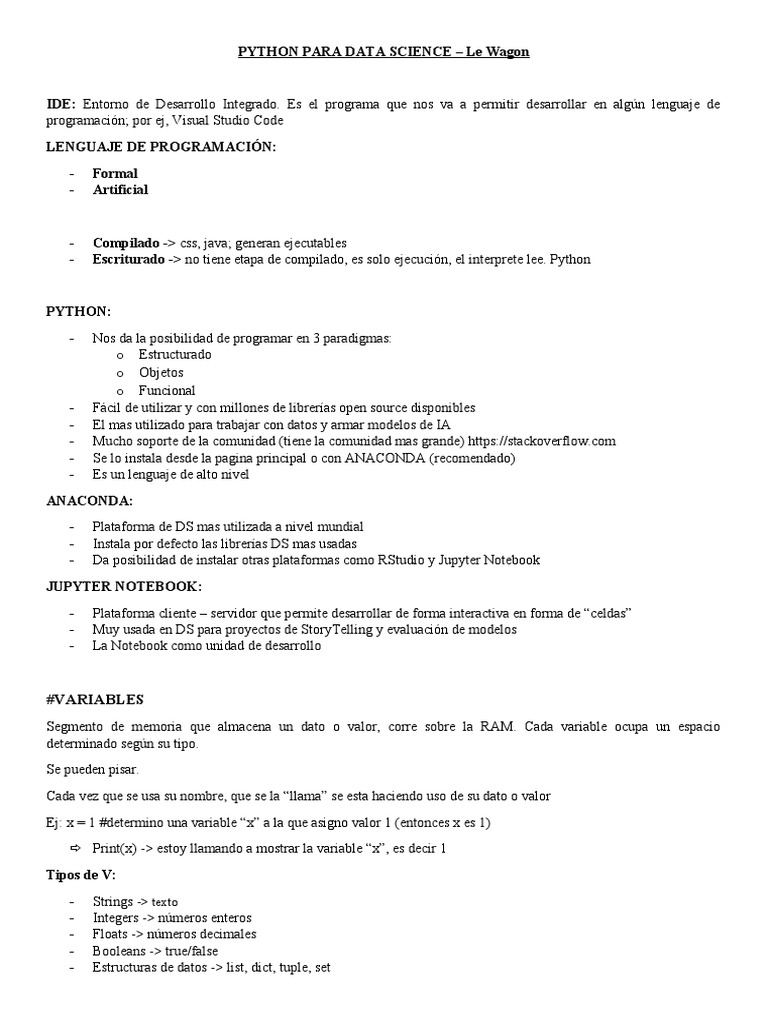 Python para Data Science | PDF | Lenguaje de programación | Python (lenguaje de programación)