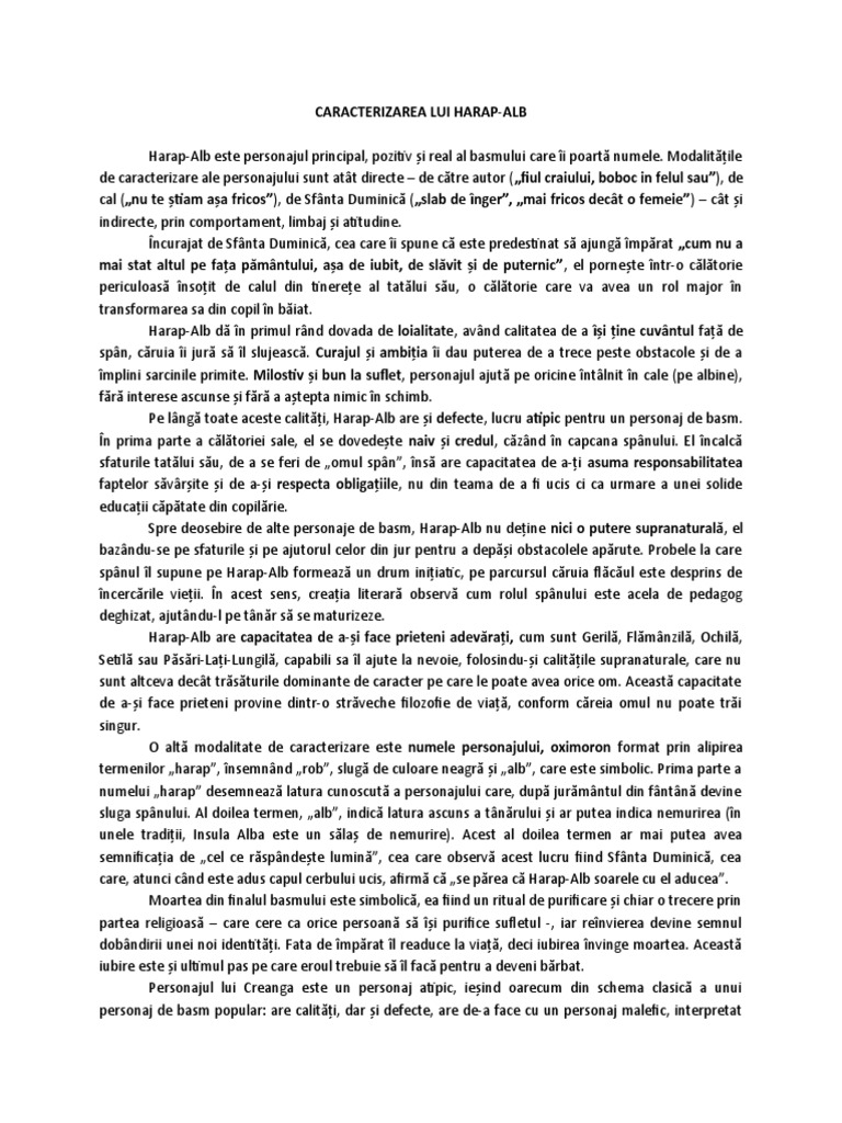 Harap Alb - Caracterizare | PDF