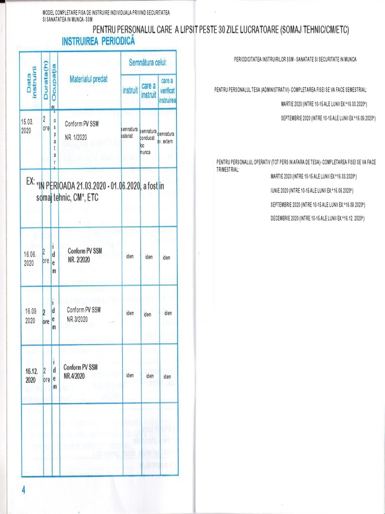 Model Completare Fisa SSM - Instructaj Periodic Suplimentar - Somaj ...