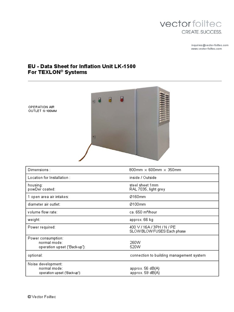 LK 1500 Inflation Unit - EU-Data Sheet-Vector-Foiltec | PDF