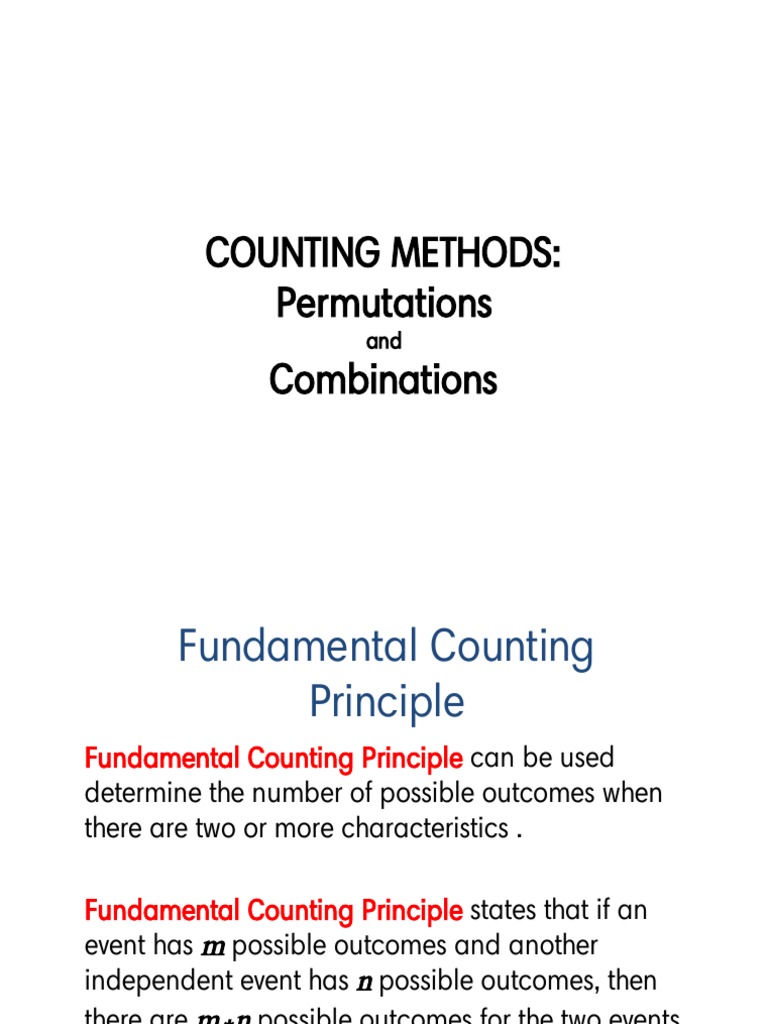 Counting Methods Permutations Combinations Pdf Permutation Teaching Mathematics