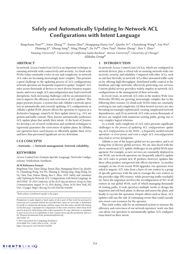 Safely and Automatically Updating In-Network ACL Configurations With Intent Language | PDF ...