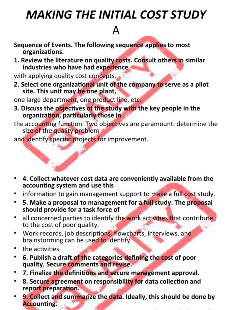 Making The Initial Cost Study: With Applying Quality Cost Concepts ...