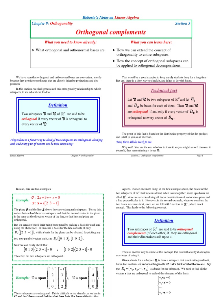 Orthogonal Complements | PDF | Linear Subspace | Basis (Linear Algebra)