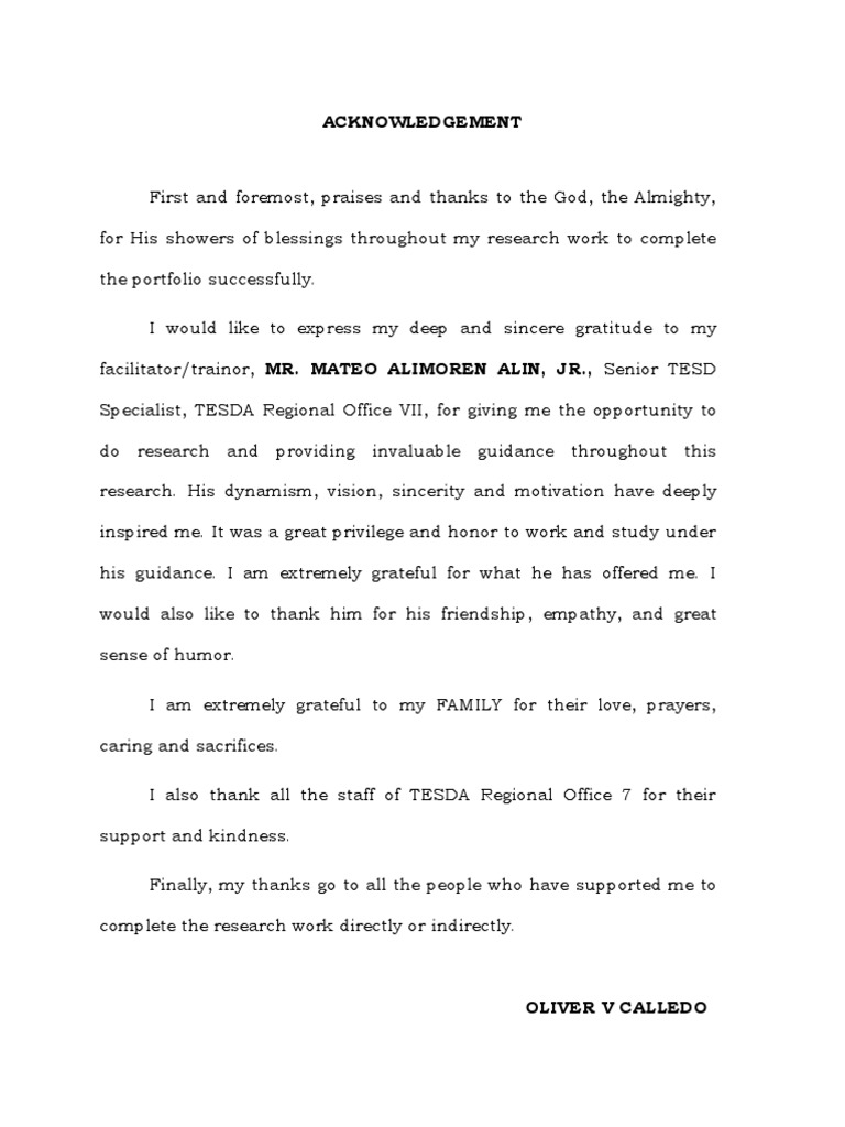 Portfolio Acknowledgement Sample | PDF