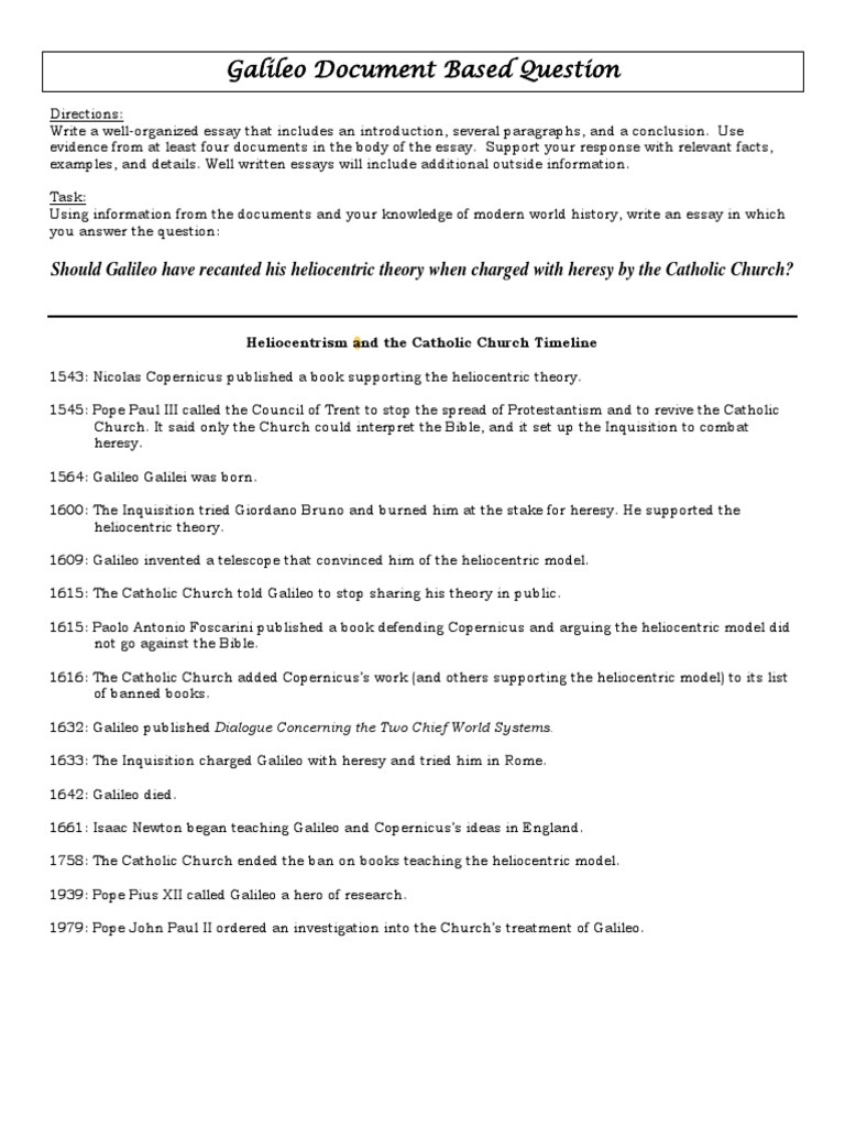 Galileo Document Based Question | PDF | Heliocentrism | Galileo Galilei