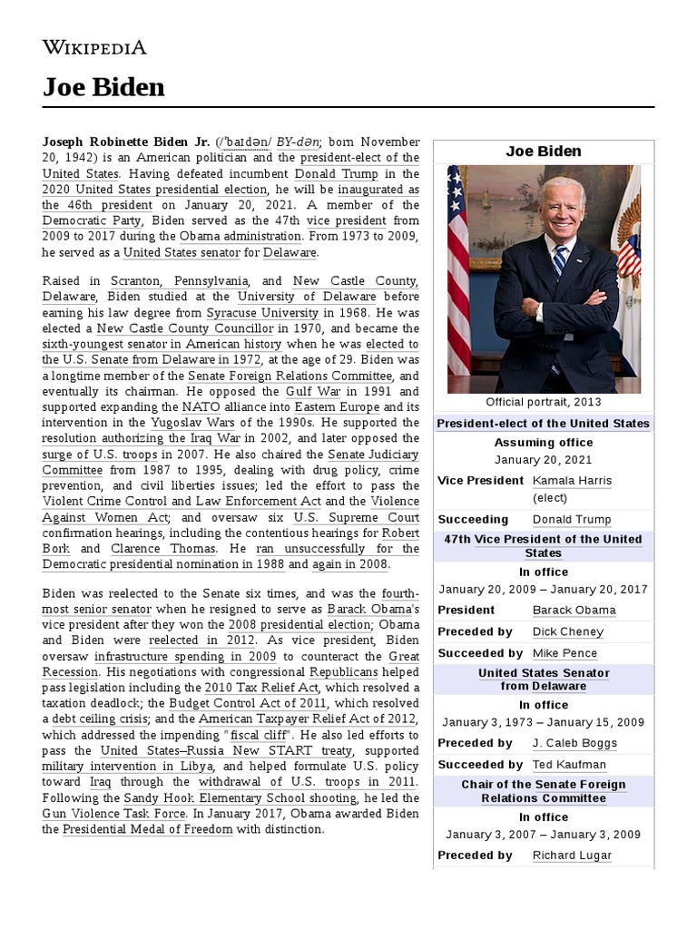 Joe Biden: Joseph Robinette Biden Jr. ( | PDF | Joe Biden ...