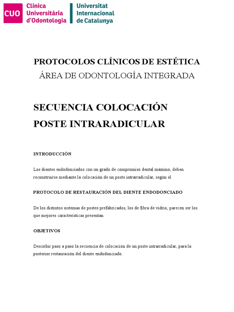 Secuencia para Colocar Poste Intraradicular | PDF | Naturaleza | Science