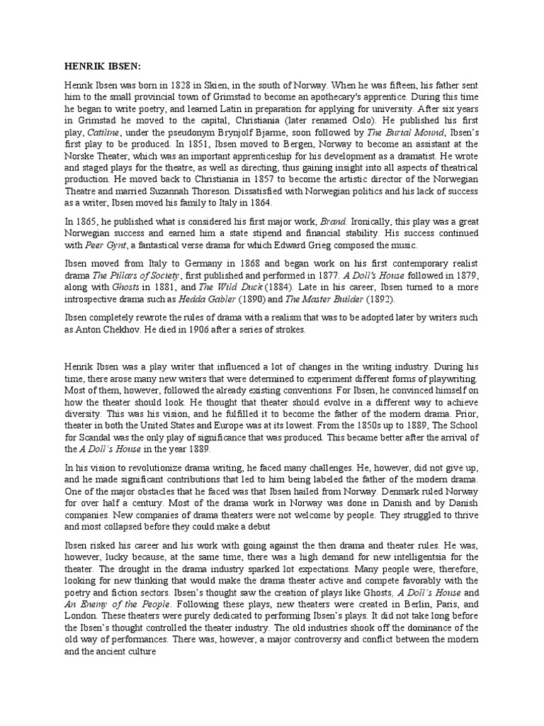 Henrik Ibsen:: An Enemy of The People. Following These Plays, New ...