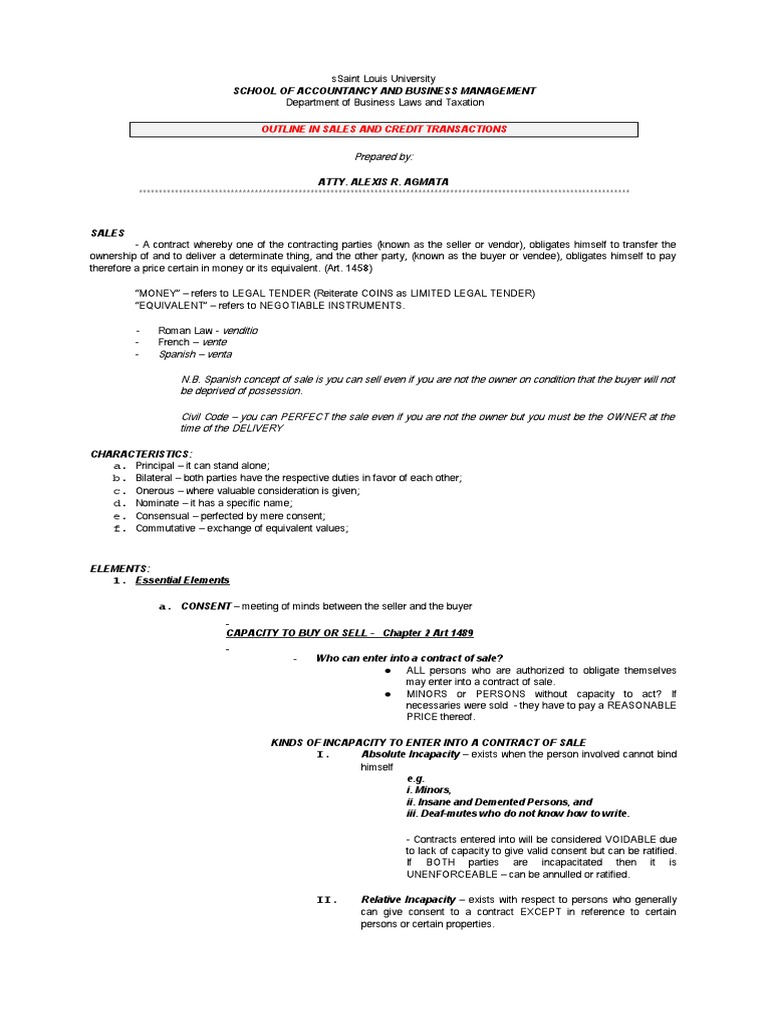 Sales - Credit Transactions - Agency.notes - Outline | PDF | Sales ...