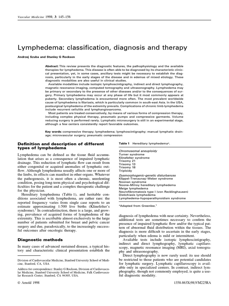 Lymphedema Classification, Diagnosis, Therapy | PDF | Lymphatic System ...
