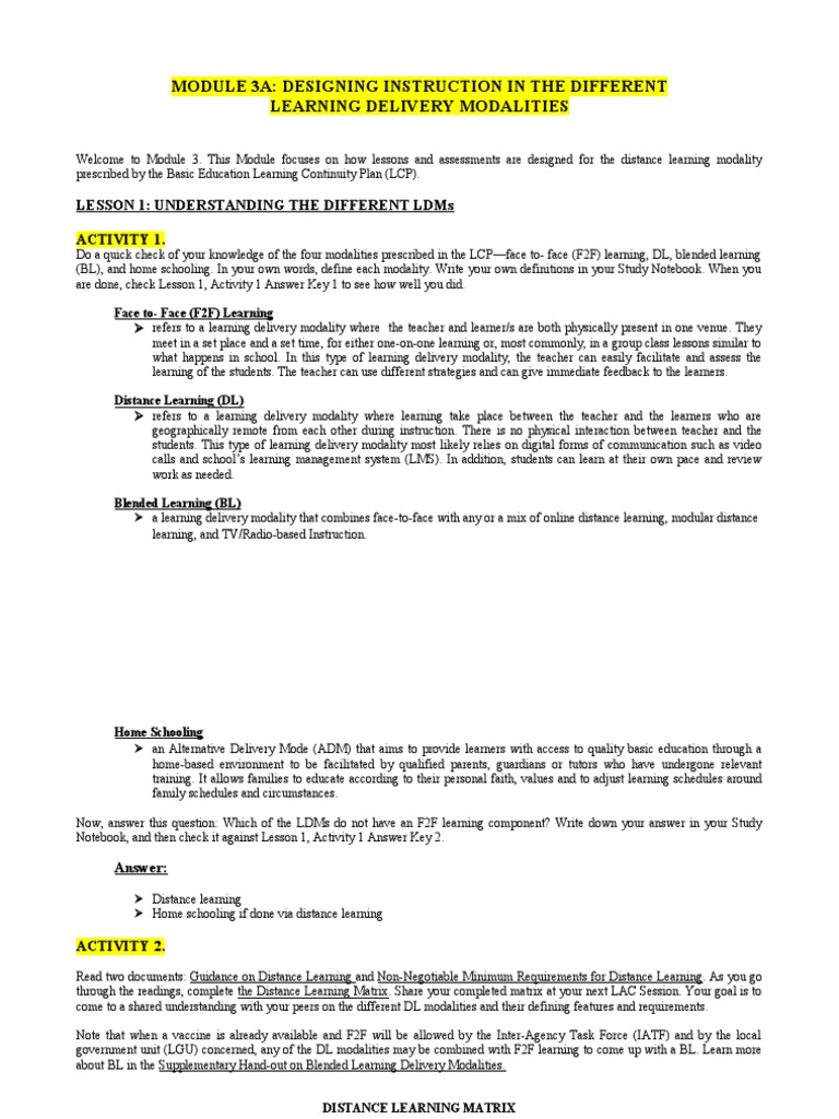 Design Instruction for Distance Learning Modalities | PDF | Distance ...