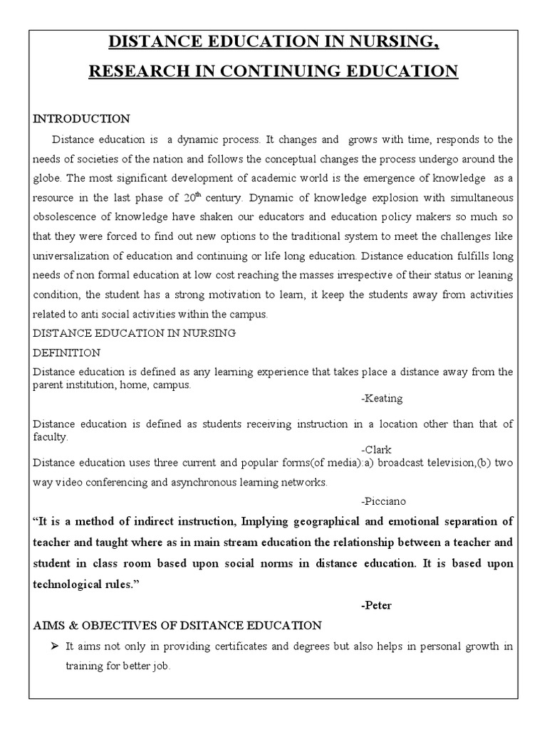 Distance Education in Nursing | PDF | Distance Education | Teachers