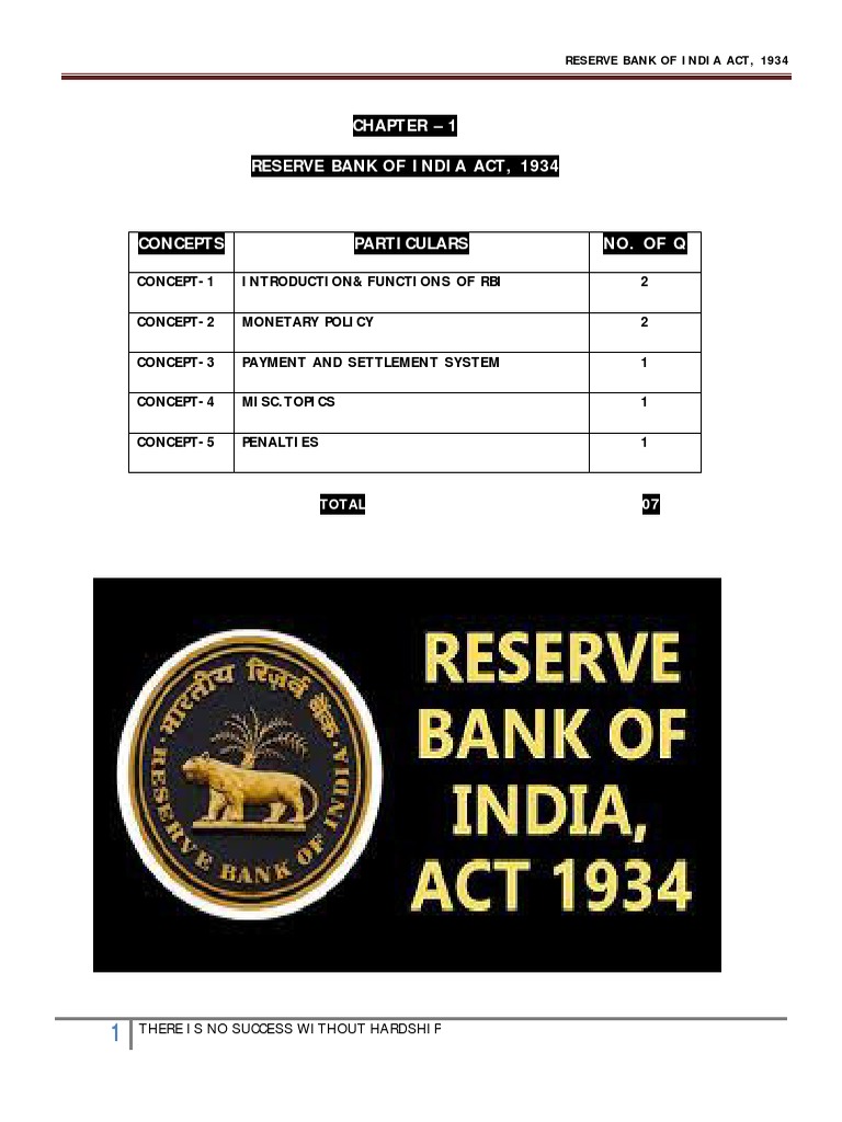 Chapter - 1 Reserve Bank of India Act, 1934 | PDF | Reserve Bank Of ...