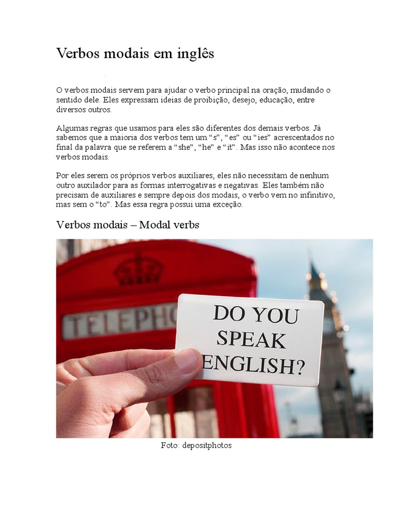 Verbos Modais em Inglês: Guia Completo | PDF | Idiomas | Bebidas