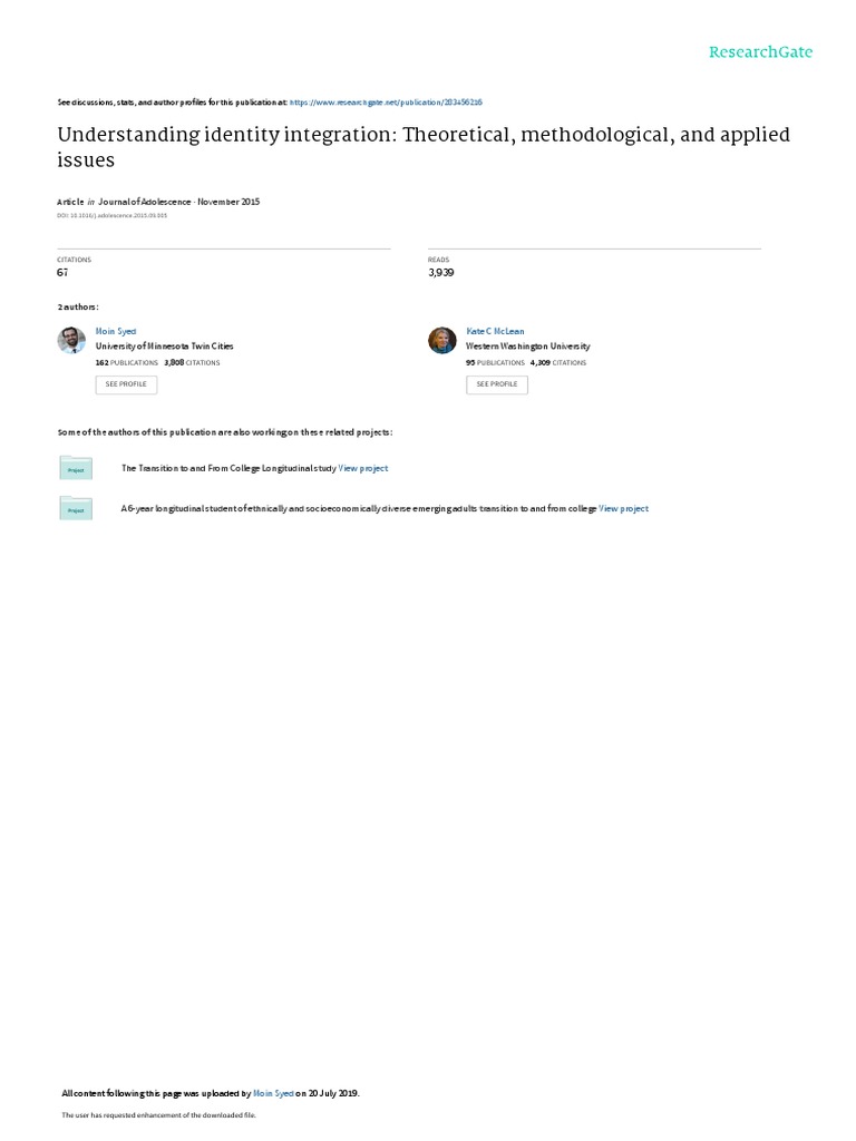 Understanding Identity Integration: Theoretical, Methodological, and ...