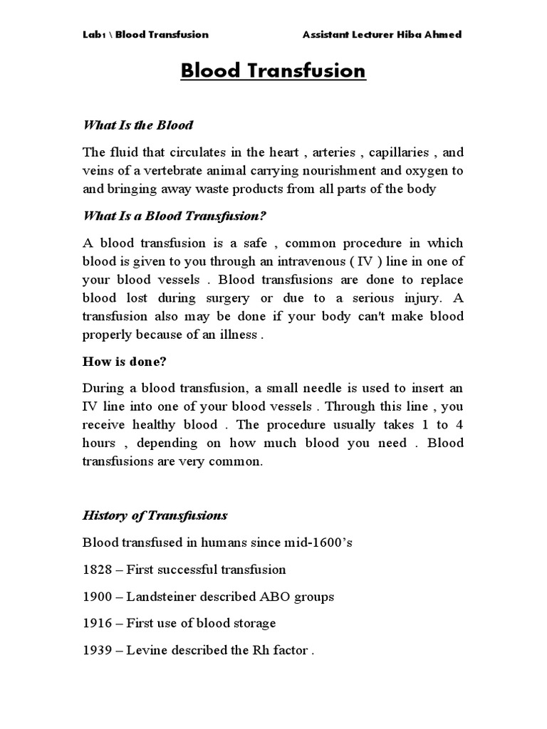 Blood Transfusion: What Is The Blood | PDF | Blood Type | Blood Transfusion