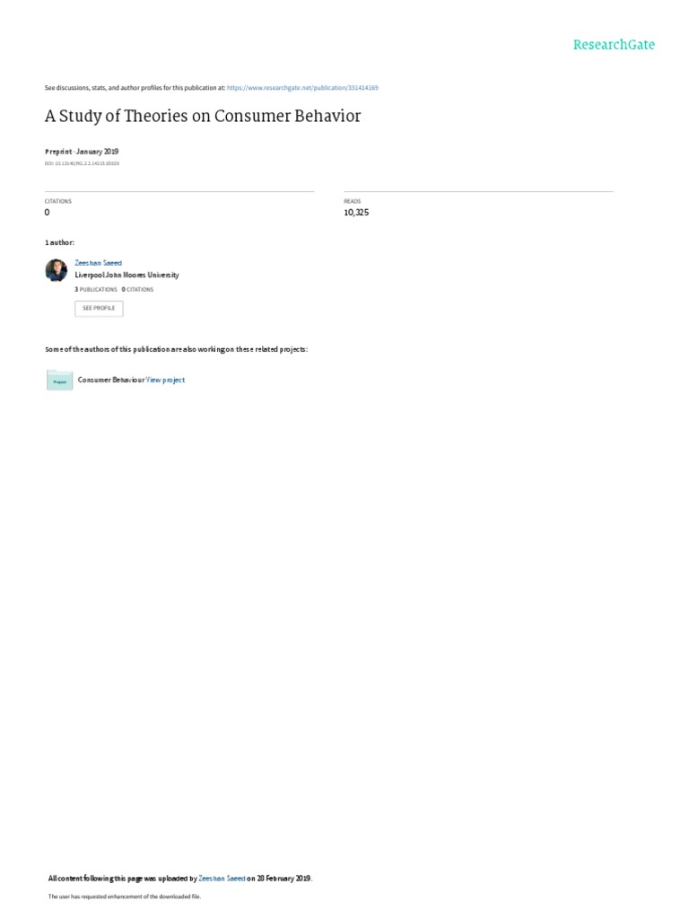 A Study Of Theories On Consumer Behavior Pdf Market Segmentation