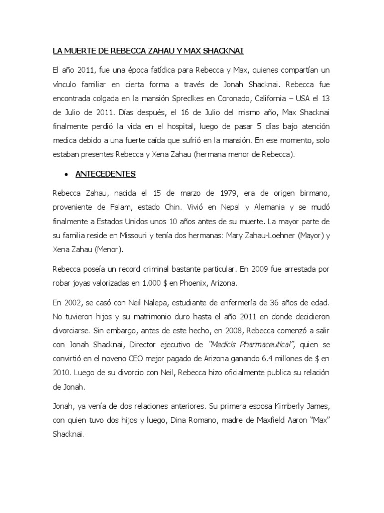 Muerte de Rebecca Zahau y Max Shacknai | PDF